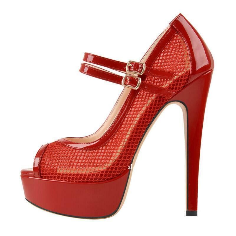 Women's Mary Jane Mesh Pumps Shoes Stiletto Heel Platform Peep Toe ...
