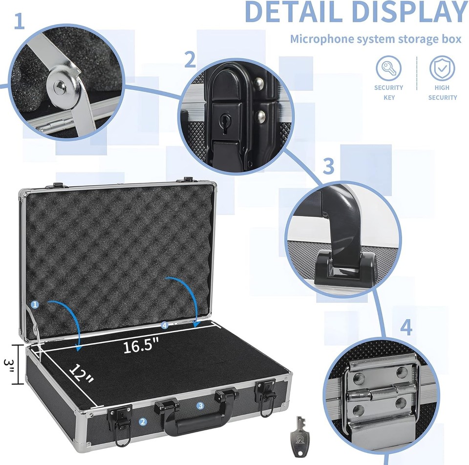 17 Inch Hard Shell Carrying Case Ideal for Wireless Mic System Storage ...