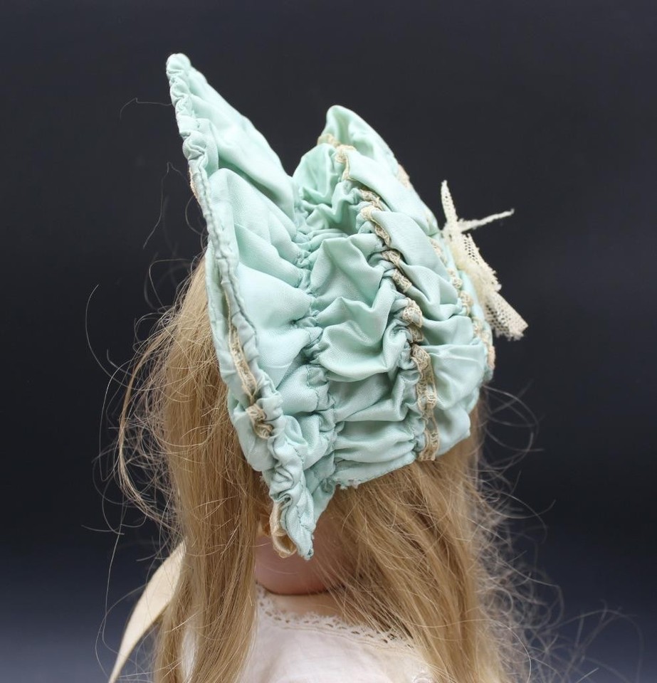 Antique French Blue Silk & Lace Wire Frame Doll Bonnet Jumeau Bru ...