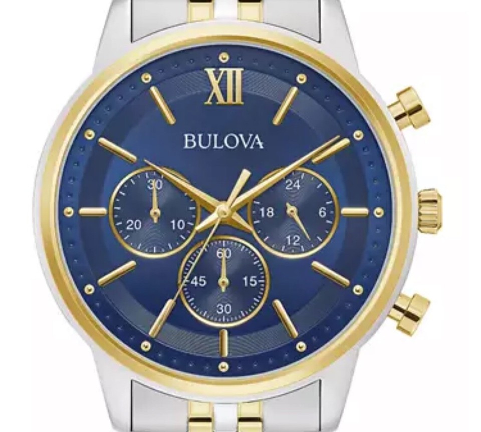 $395 Bulova Chronograph Blue Dial Two-Tone GOLD-Stainless 98A274 Men's ...