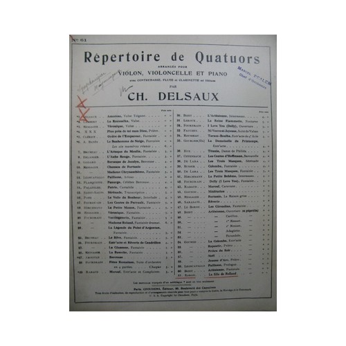 Rabaud Henri La Ragazza Di Roland Trio Piano Violino Violoncello 1904 ...