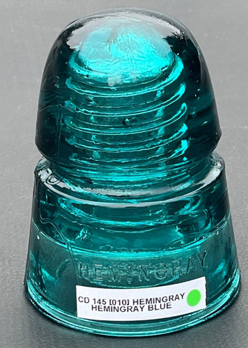 HEMINGRAY CD 145 BLUE AQUA Glass Insulator VERY NEAR MINT , BLUE COLOR ...