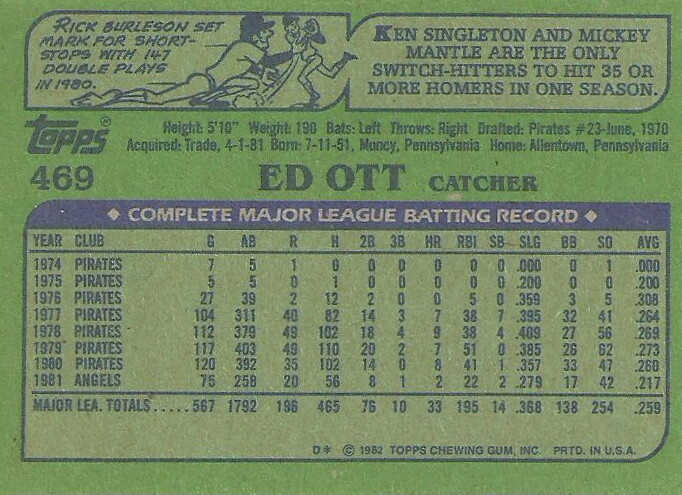 ED OTT ANGELS #469- TOPPS NM-MT 1982 | eBay