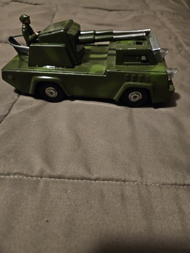 Vtg MARX Army Tank Pom Pom Truck Tin Litho Friction To W/GUNNER RARE ...