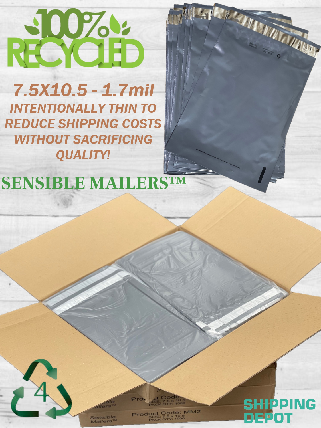 Fully Recycled Poly Mailers Earth Friendly Shipping Bags - Sensible ...