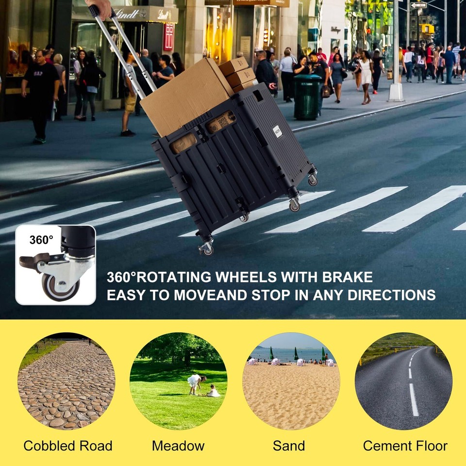Folding Utility Cart Portable Rolling Crate Handcart Shopping Trolley ...