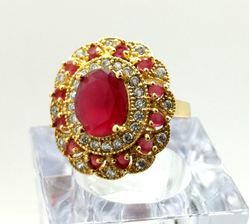 XP Amazing Red Ruby Diamond-Dianomius Yellow Gold Filled Ring Size 6 ...