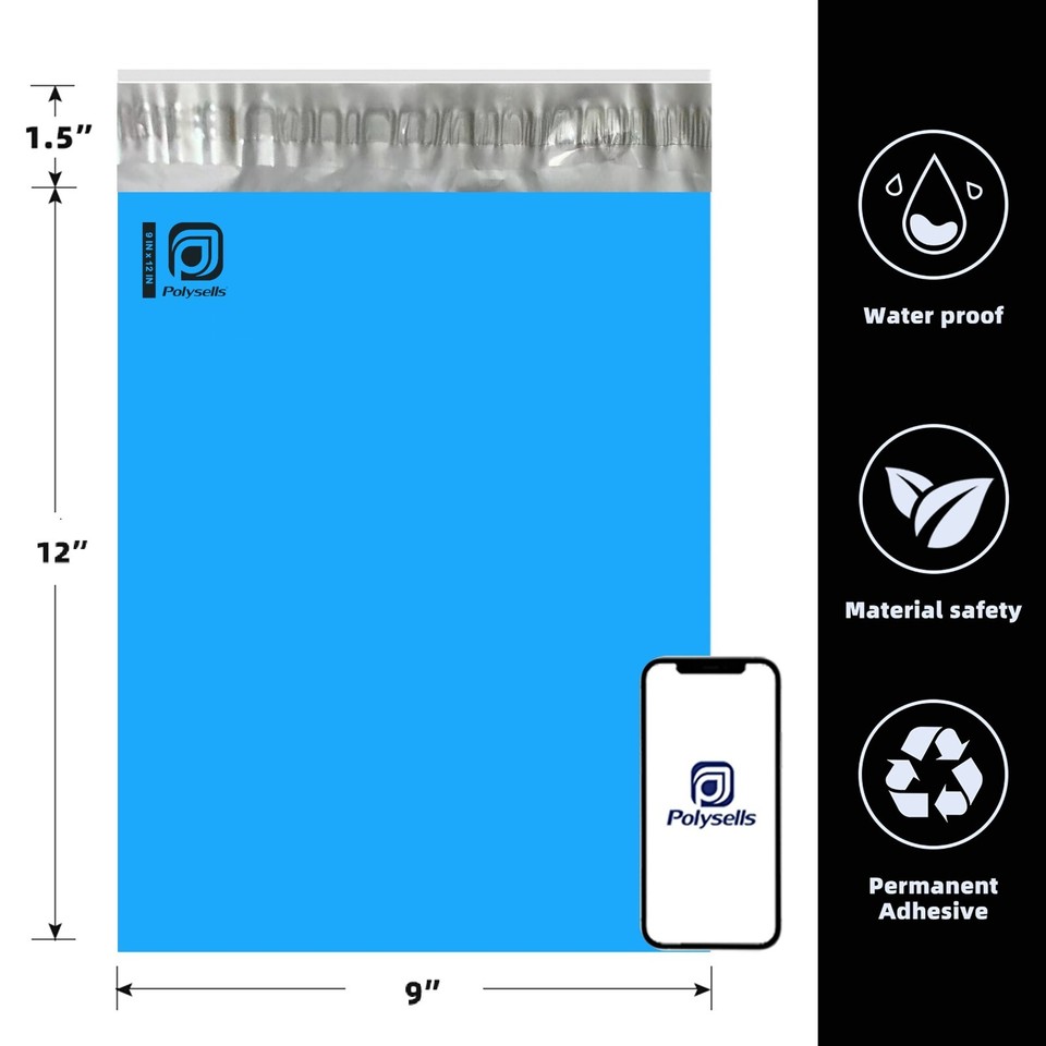 100 9x12 Poly Mailers Envelopes Self Sealing Shipping Mailers Blue ...