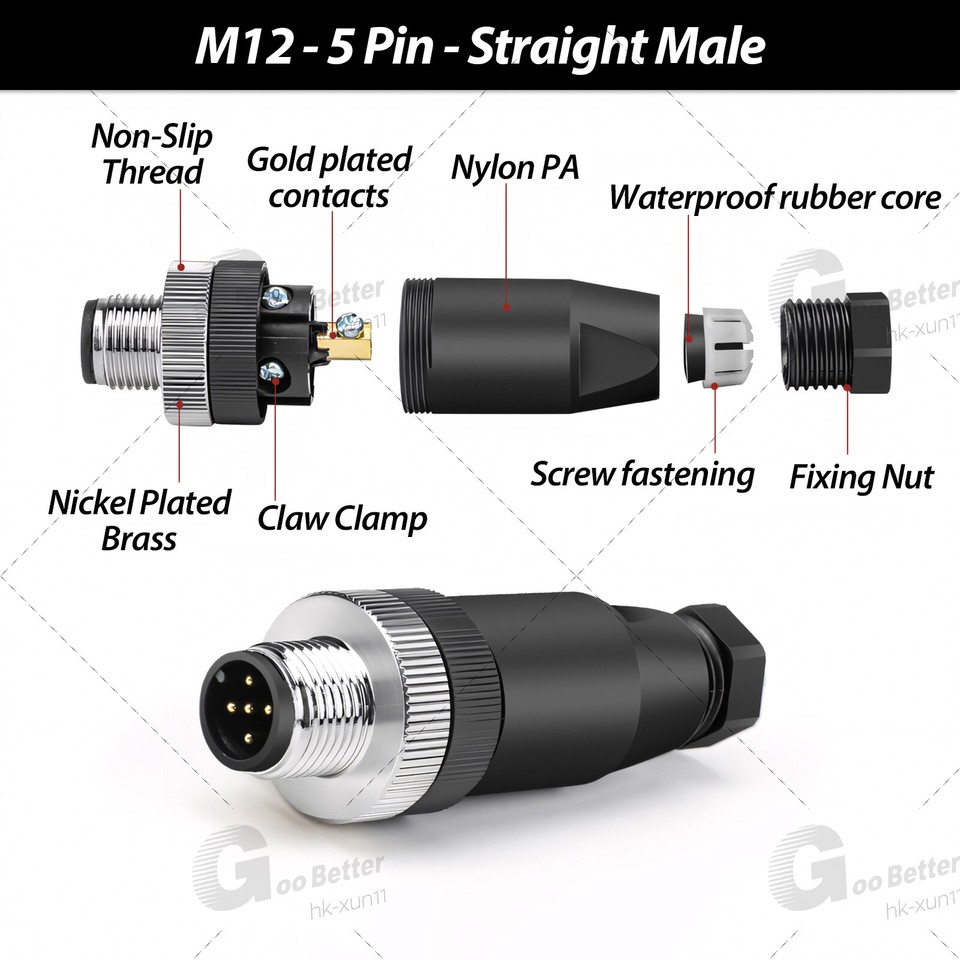 PG7 M12 Sensor Connector 4/5/8/12 Pin Male/Female Straight / Elbow Plug ...