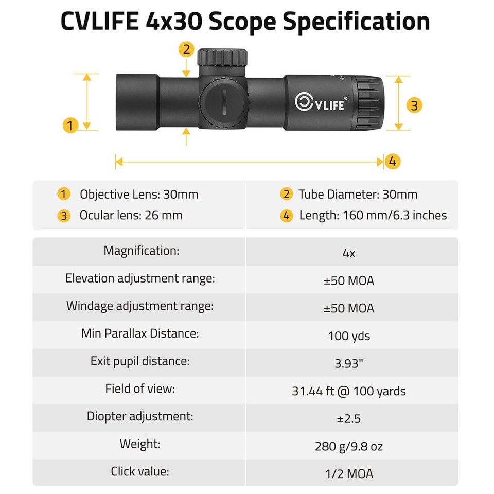 Compact 4x30 Rifle Scope Illuminated Customized-Dot Reticle w/ 30mm ...
