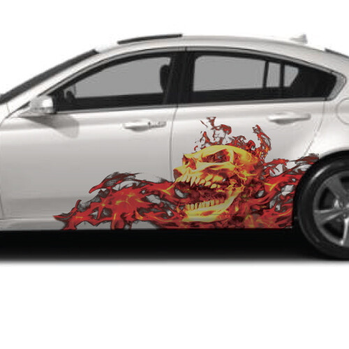 Wicked Flames Screaming Fangs Skull Truck Vehicle Car Graphic Wrap ...