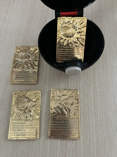 Pokemon Metal Gold Collectible Cards Set Of 4 With Pokeball Display | eBay