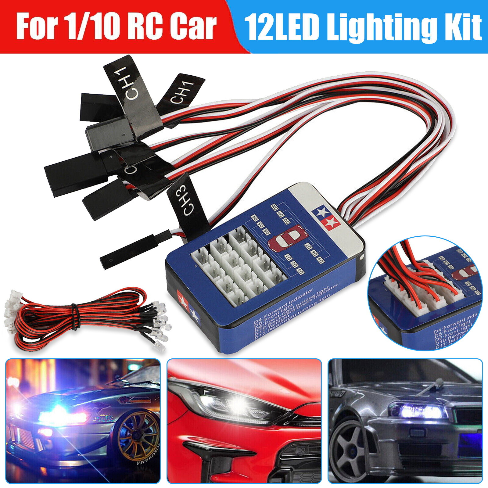 12 LED Light Kit Brake+Headlight+Signal Set 2.4G PPM for 1:10 HSP RC ...