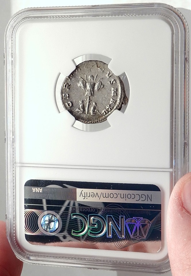 GALLIENUS Authentic Ancient Silver 257AD Roman Coin w GERMANY TROPHY ...