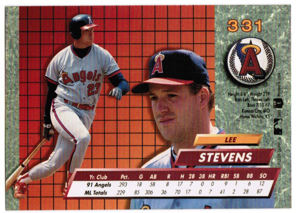 1992 Fleer Ultra 331 Lee Stevens California Angels Baseball Card | eBay