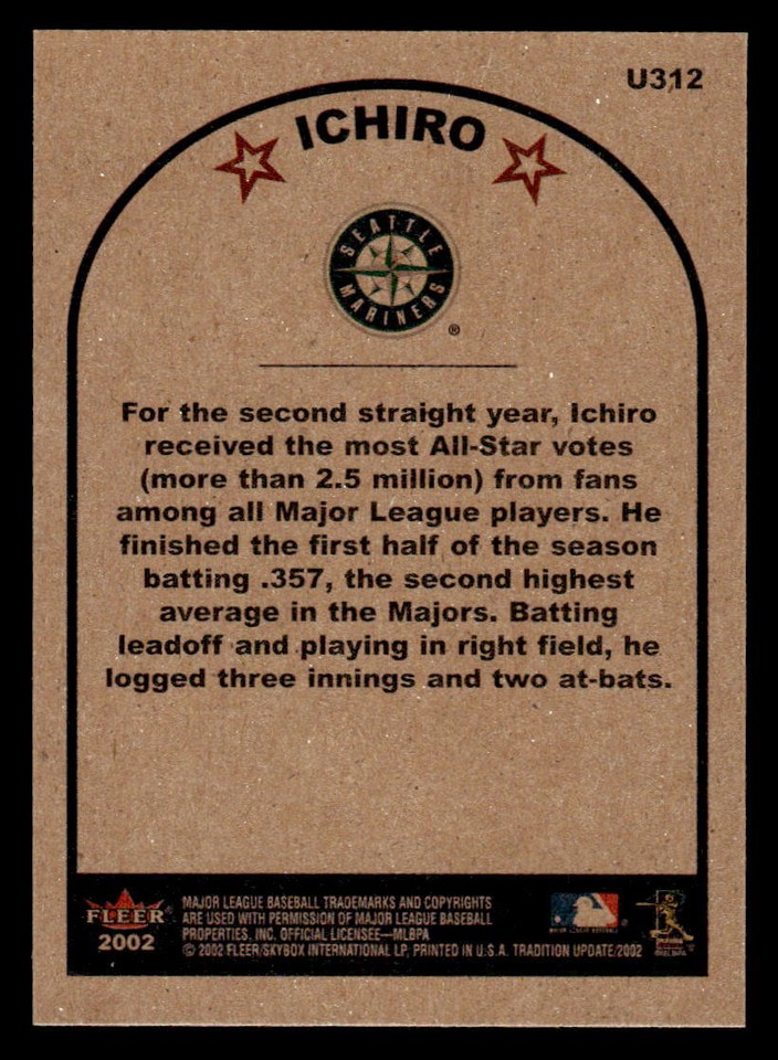 2002 Fleer Tradition Update #U312 Ichiro Suzuki Mint | eBay