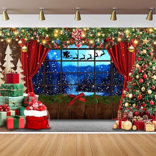 Merry Christmas Backdrop for Red Christmas Party Decorations, Red 10x6 ...