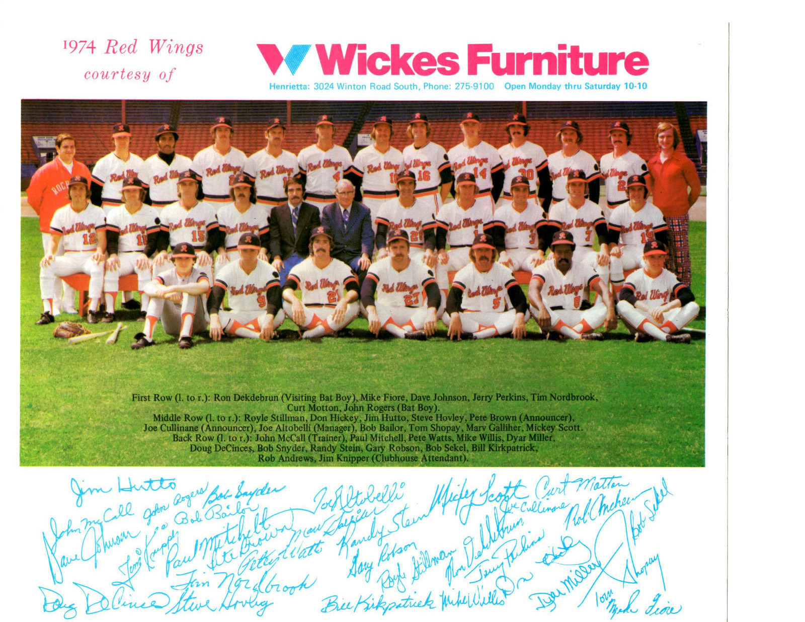 1974 ROCHESTER RED WINGS TEAM 8x10 PHOTO JOHNSON STEIN BASEBALL NEW ...