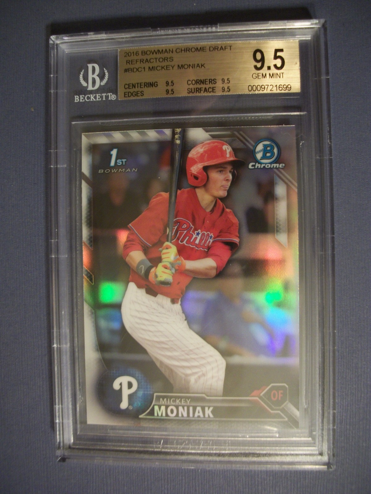 MICKEY MONIAK 2016 Bowman Chrome Draft Refractor #1 BGS GEM MINT 9.5 RC ...