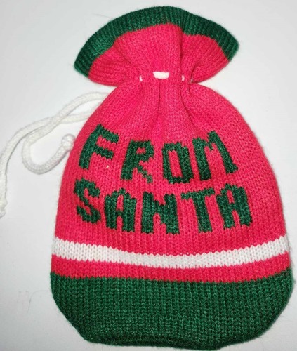 VTG Christmas Knit From Santa Gift Bag With Draw Strings and Pom Pom ...