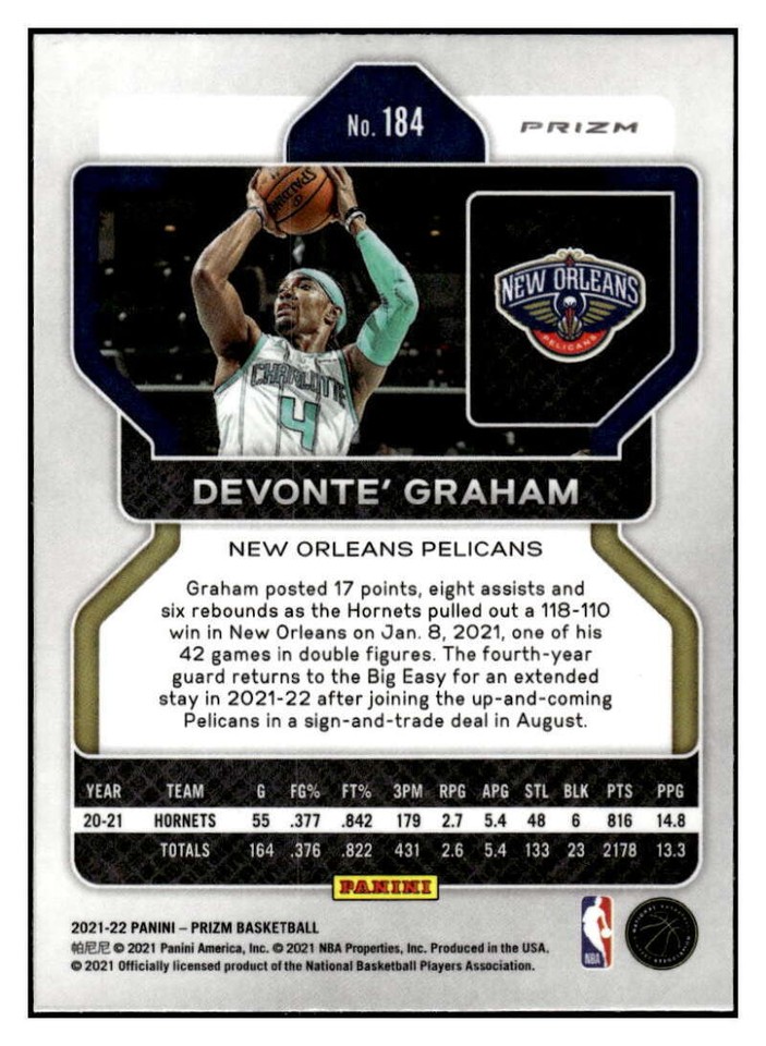 Devonte Graham 2021-22 Panini Prizm Prizms Silver Wave #184 NBA Pelican ...