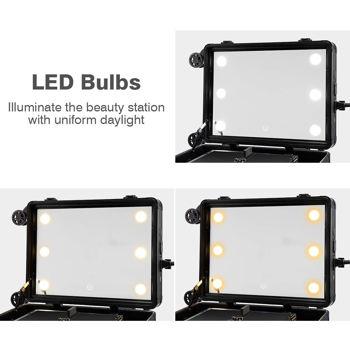 PROFESSIONAL COSMETIC MAKEUP CASE TROLLEY LED MIRROR WITH DETACHABLE ...