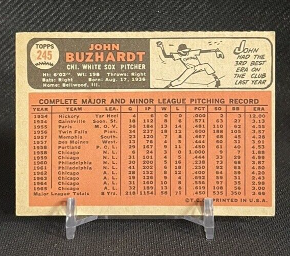 1966 Topps Set-Break #245 John Buzhardt VG-VGEX | eBay
