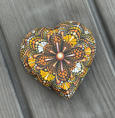Painted Heart Fall Mandala Rock Garden Home art decor OOAK Dot Art | eBay
