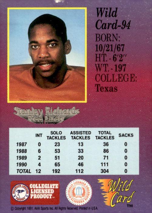 1991 Wild Card Draft #94 Stanley Richard | eBay