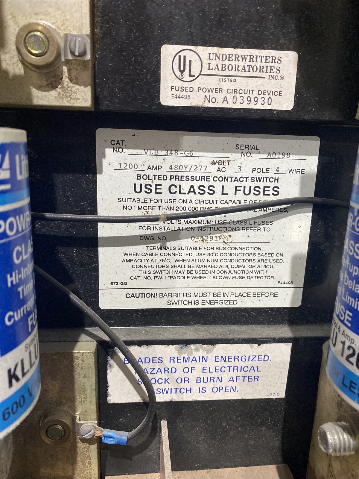 Bolted Pressure Contact Switch 1200 Amp 480Y/277 3 Pole 4 Wire Nema 1 ...