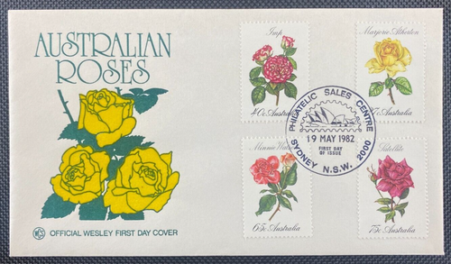 1982 Australian Roses WESLEY Embossed FDC First Day Cover Featuring All ...