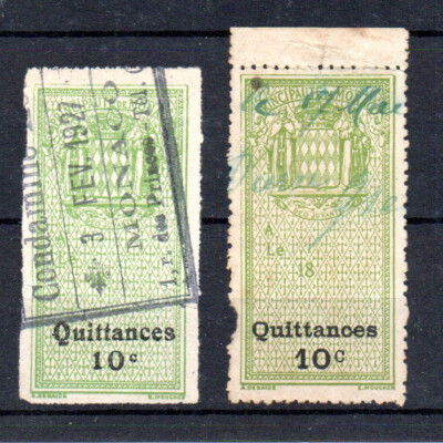 MONACO -- Timbres Fiscaux -- Quittances 10 C "Grand" et 10 c "petit ...