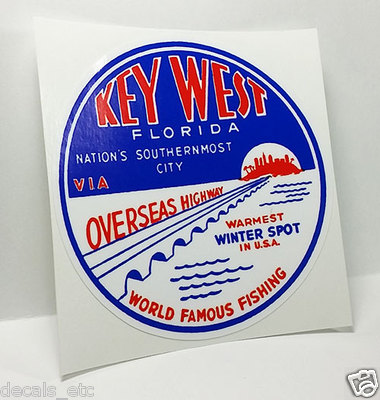 Key West Florida, Vintage Style Travel Decal / Vinyl Sticker, Luggage ...