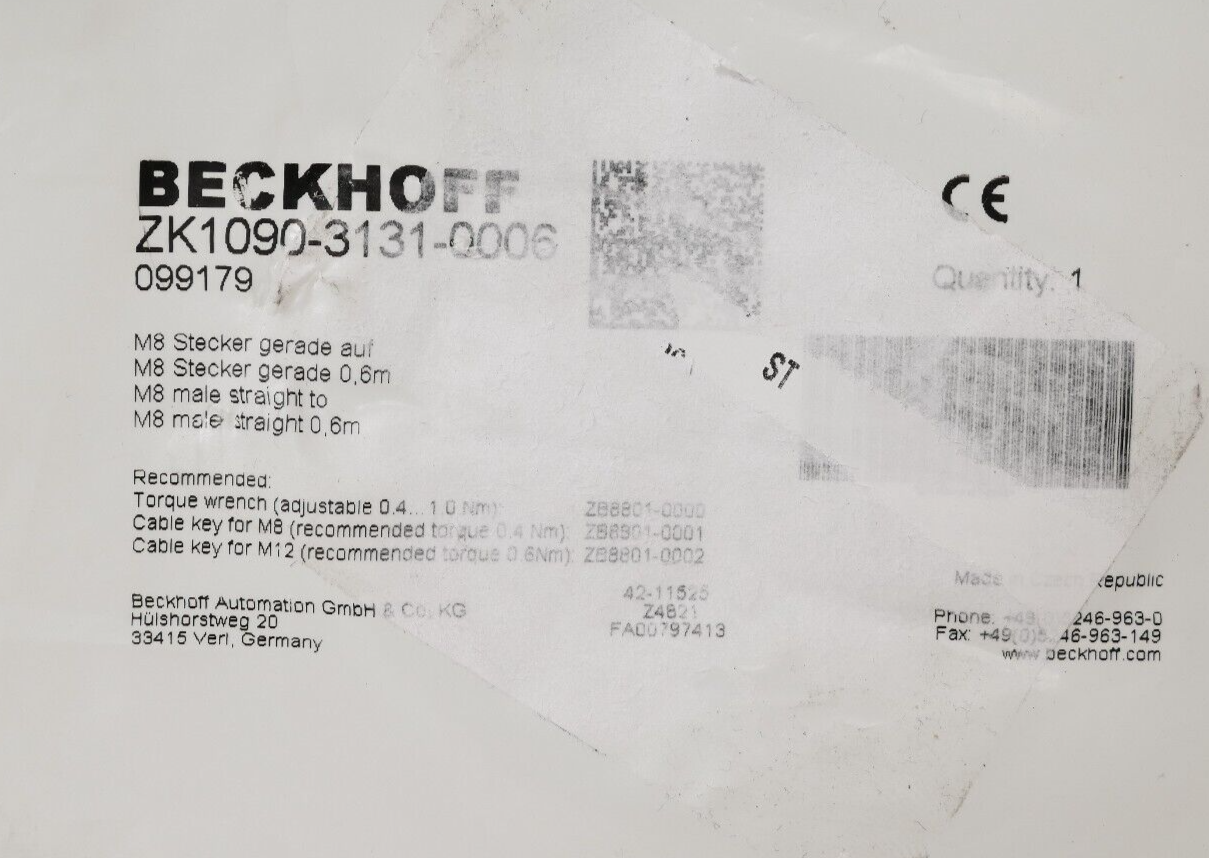 Beckhoff ZK1090-3131-0006 M8 Male Straight to M8 Male Straight 0.6m | eBay