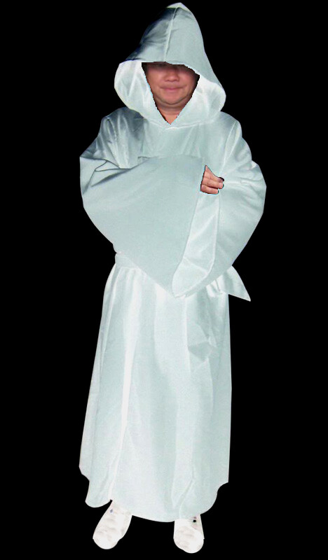 Adult Robe White or Black Hooded Ghost Druid Halloween Fancy Dress New ...