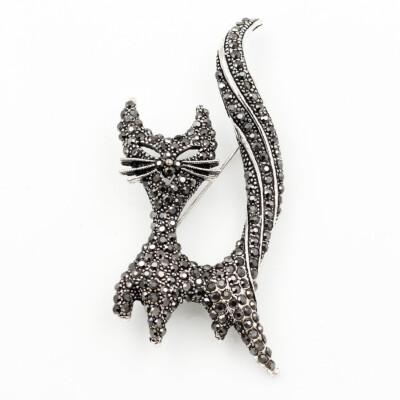 Black Crystal Rhinestone Cute Cat Kitten Animal Brooch Pin Womens ...