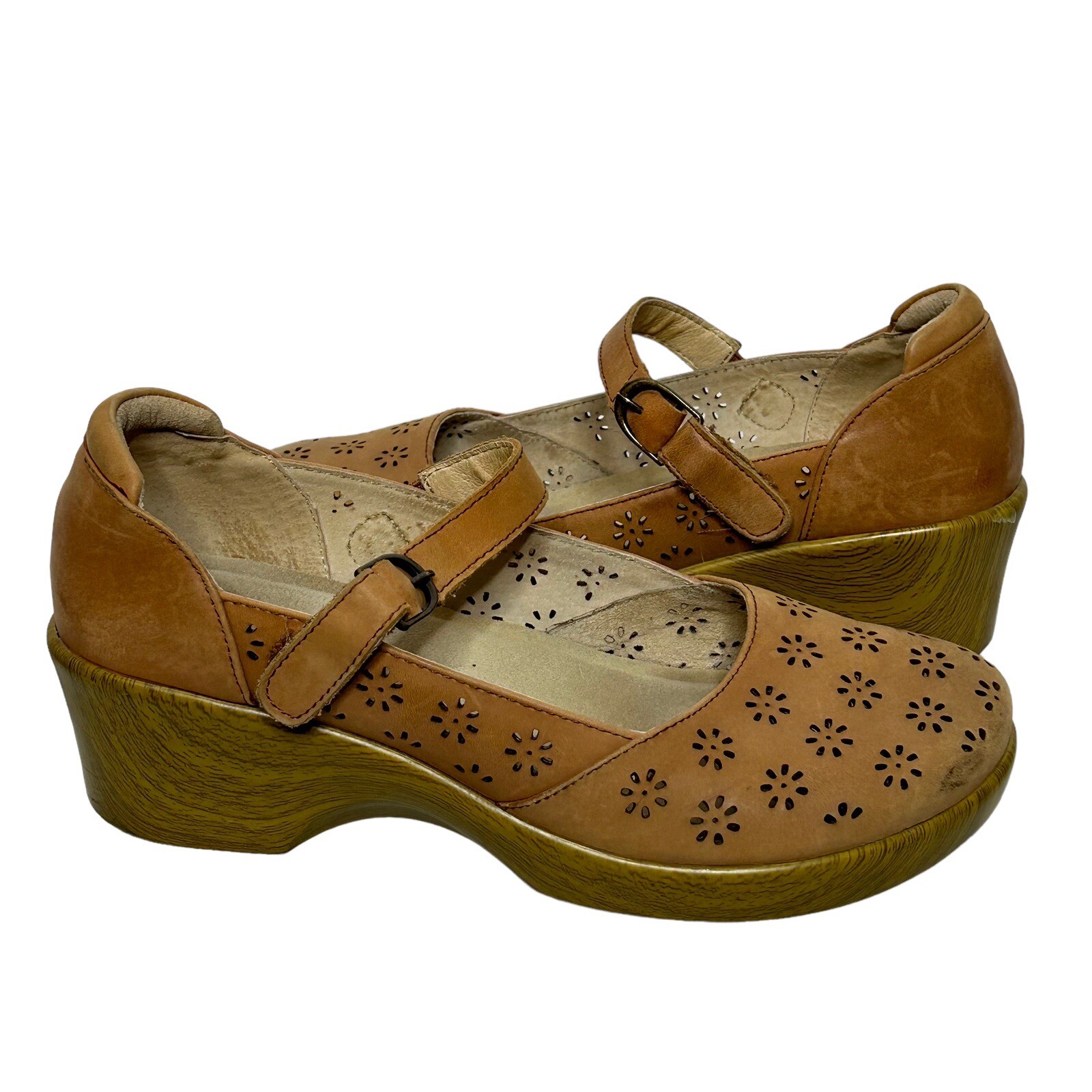 Alegria Rene Cognac Floral Laser Cut Clogs - Gem