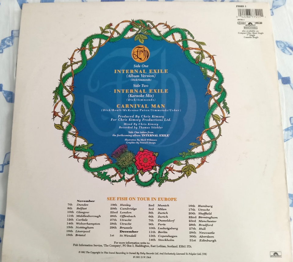 FISH, INTERNAL EXILE, 1991 POLYDOR 12" PIC DISC, METAL, ROCK, No 05888 ...