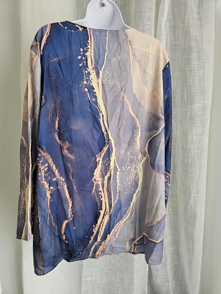 Women Open Front Marled Print Cardigan Blue Multi Size XXL NEW | eBay