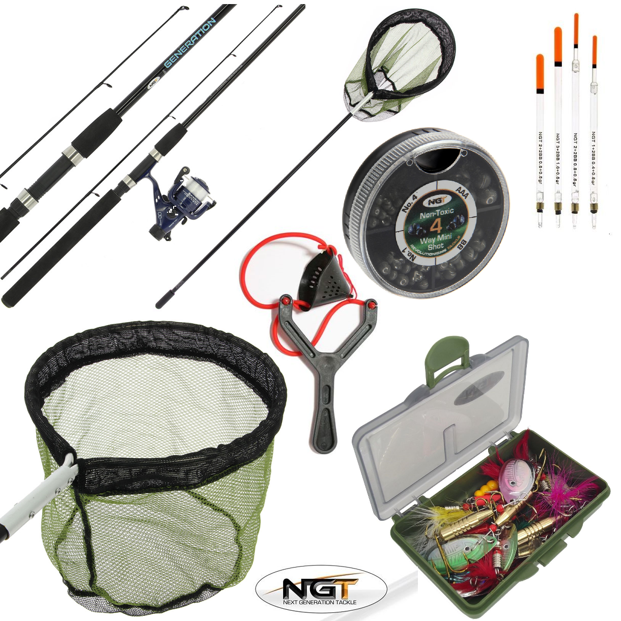 COMPLETE FISHING SET SPINNING ROD AND REEL KIT FLOATS SHOT SPINNERS ...