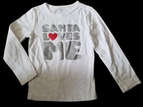 * CARTER’S White Long Sleeved SANTA LOVES ME Top Girls Size 4T | eBay