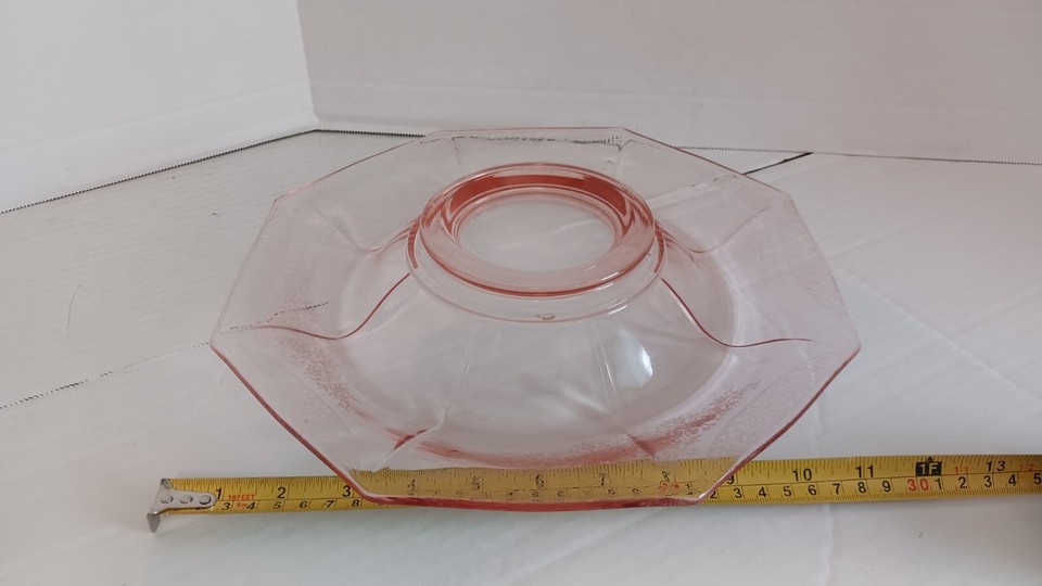 Etched Pink Depression Glass Rolled Edge Console Octagonal Bowl FREE ...