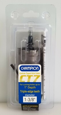 Champion Cutting Tool CT7, 1-3/8” Carbide Tipped Hole Cutter 1” Cut ...