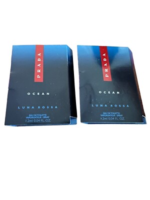 2x Prada LUNA ROSSA OCEAN EDT Sample Vials Spray 2Pc 1.2ml / 0.04oz ...