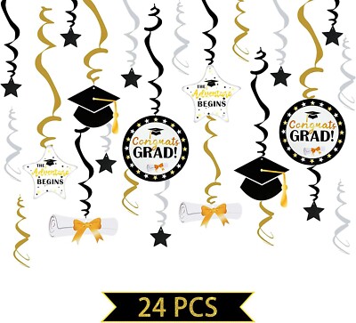 24Pcs Graduation Swirls Streamers Congrats Grad Hanging Swirl Supplies ...