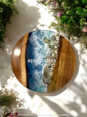 Made To Order Ocean Wave Epoxy Resin Dining Table Wooden Live Edge Cafeteria Dec | eBay