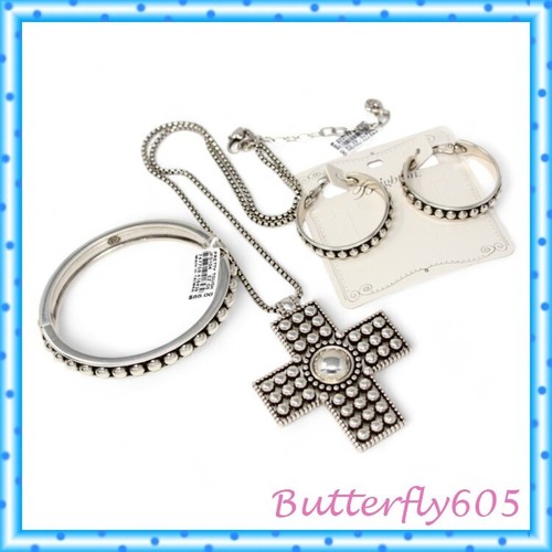 Brighton Pretty Tough Large Necklace Cross Bangle Earrings Set NWT ...