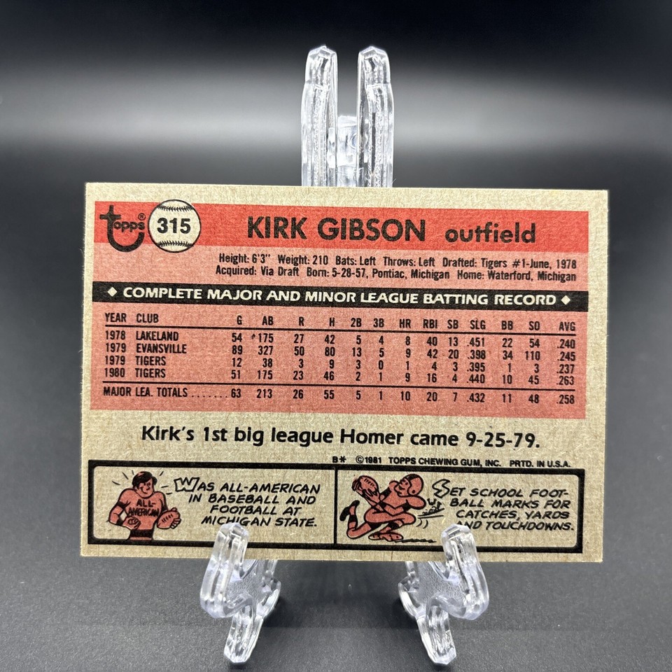 1981 Topps Kirk Gibson Rookie Card R34574 | eBay