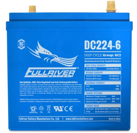6V 224Ah Fullriver DC224-6 Deep Cycle AGM Battery (Group GC2) | China