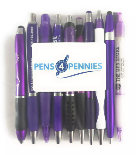 Bulk Misprint Pen Lots: PURPLE/VIOLET/LAVENDER Ballpoint Click Pens: 30 ...